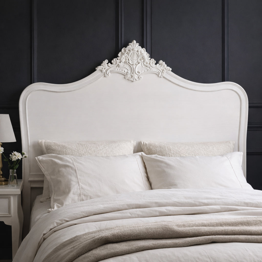 Chateau White French Carved Headboard - Maison Haven Furniture