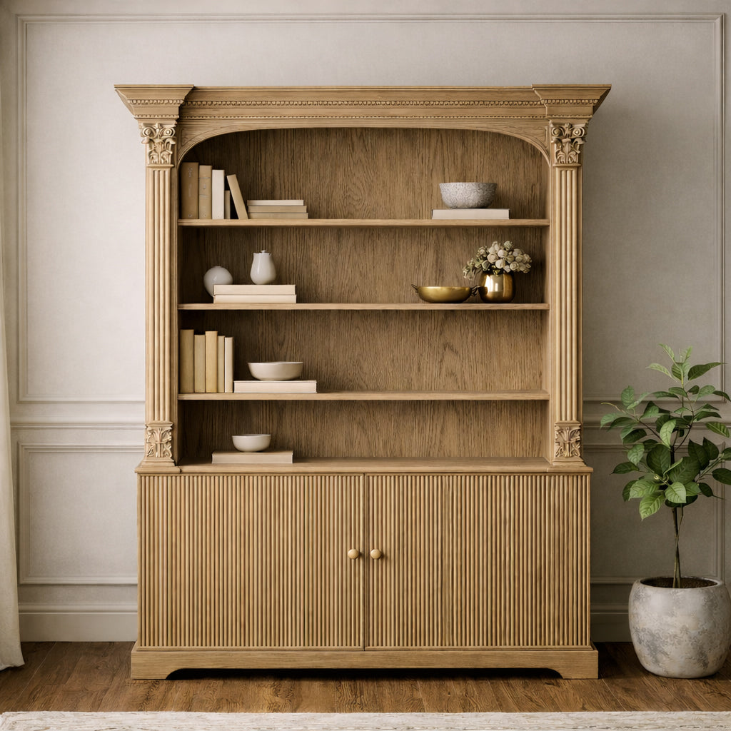Fluted Column French Bookcase with Cupboard - Maison Haven Furniture