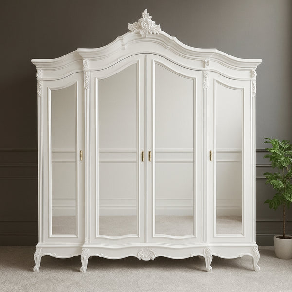 Louis French 4 Door Mirrored Armoire - Maison Haven Furniture