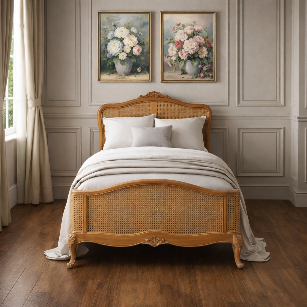 Rochelle Oak French Rattan Single Bed - Maison Haven Furniture