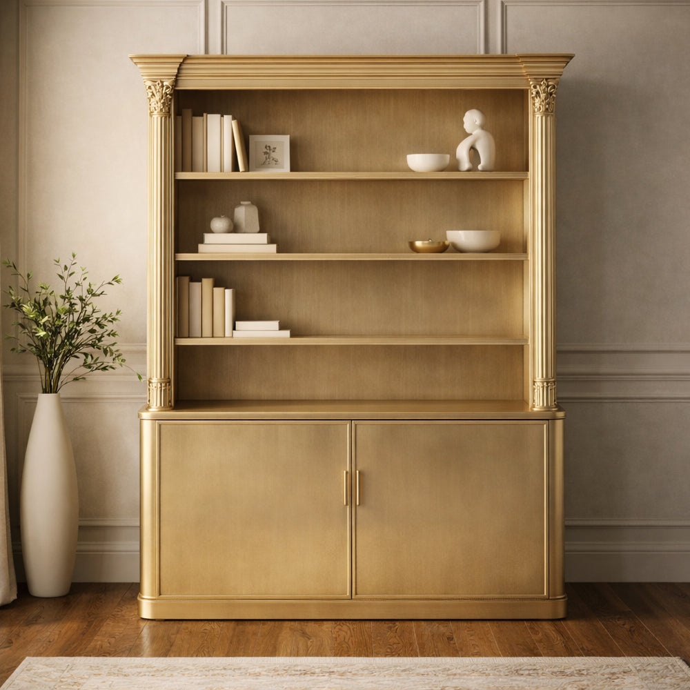 Gold French Column Bookcase with Cupboard - Maison Haven Furniture